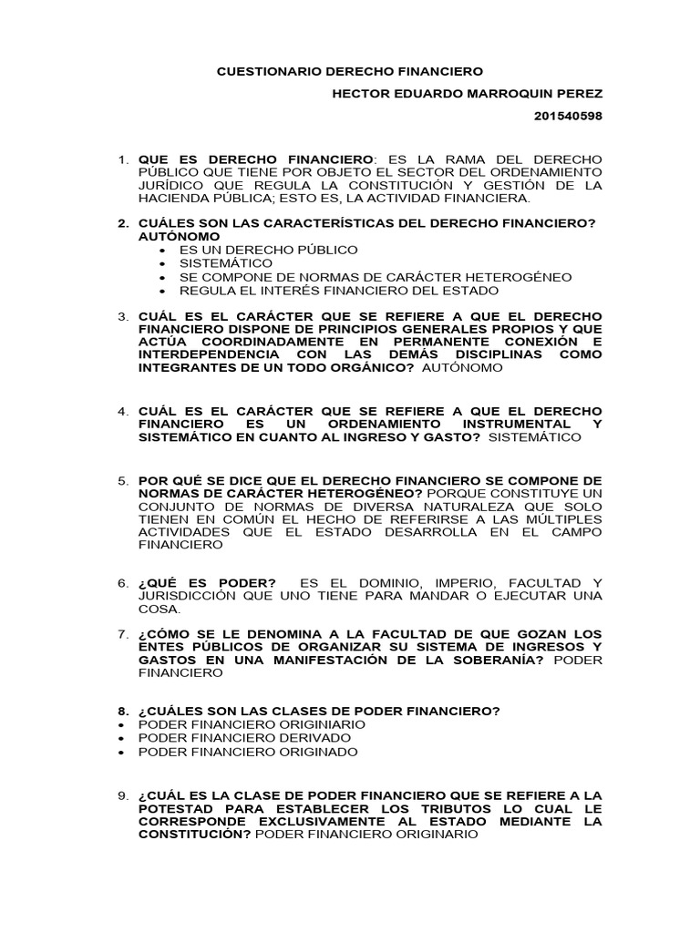 Derecho Financiero Cuestionario Eduardo Marroquin | PDF | Presupuesto ... Derecho Financiero Cuestionario Eduardo Marroquin | PDF | Presupuesto ...