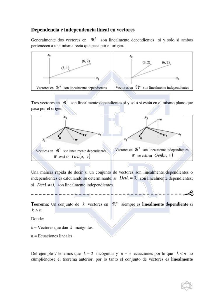 Apunte Dependencia e Independencia Lineal RN Vectores | PDF | Matriz (Matemáticas) | Vector ...