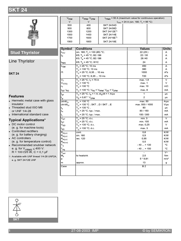 Semikron Datasheet SKT 24 01228710 | PDF | Electrical Components | Electrical Equipment