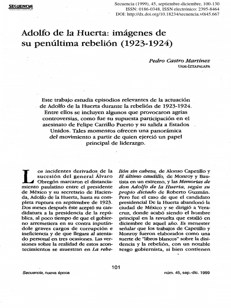 Adolfo de la Huerta y su rebelión de 1923 | PDF | revolución mejicana