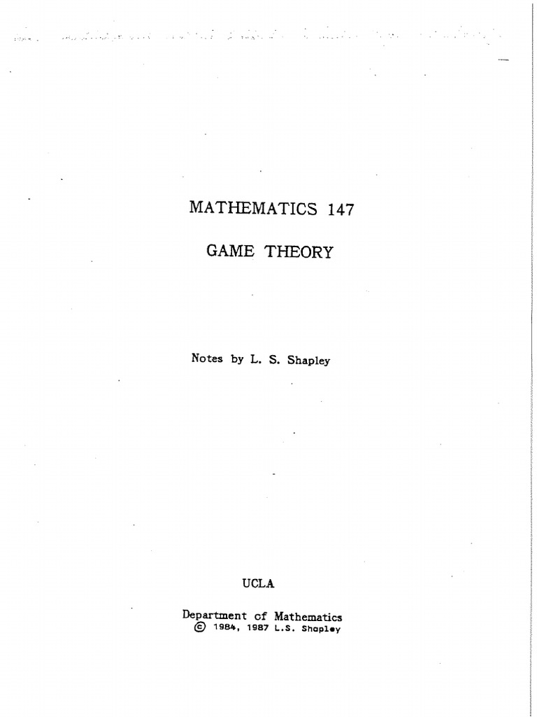 Shapley-Lectures On Game Theory | PDF