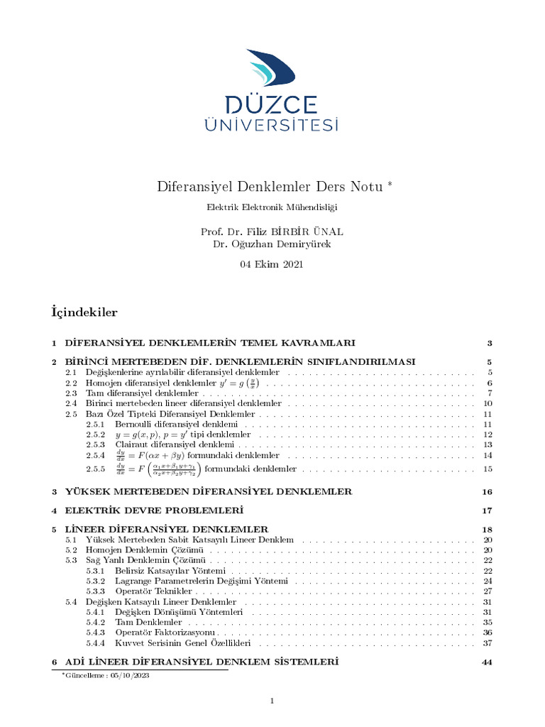 Diferansiyel Denklem Ders Notu | PDF