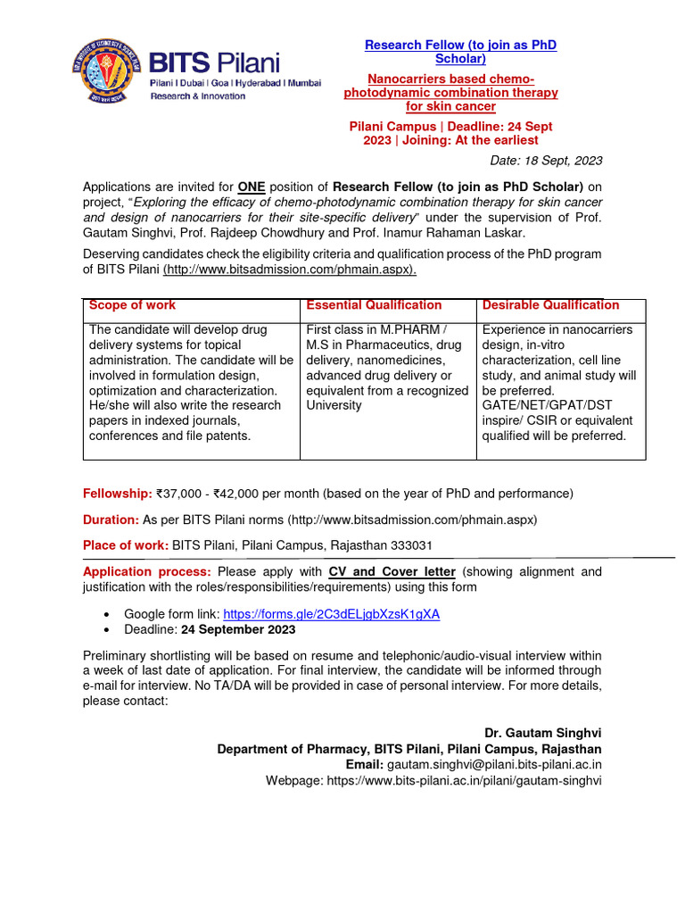 PHD Advertisement DR Gautam 18-09-2023 | PDF | Doctor Of Philosophy ...