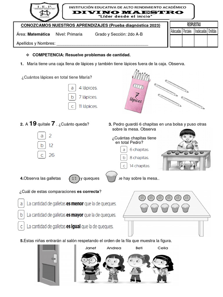 Evaluación Diagnóstica de Matemáticas 2° grado | PDF | Arte