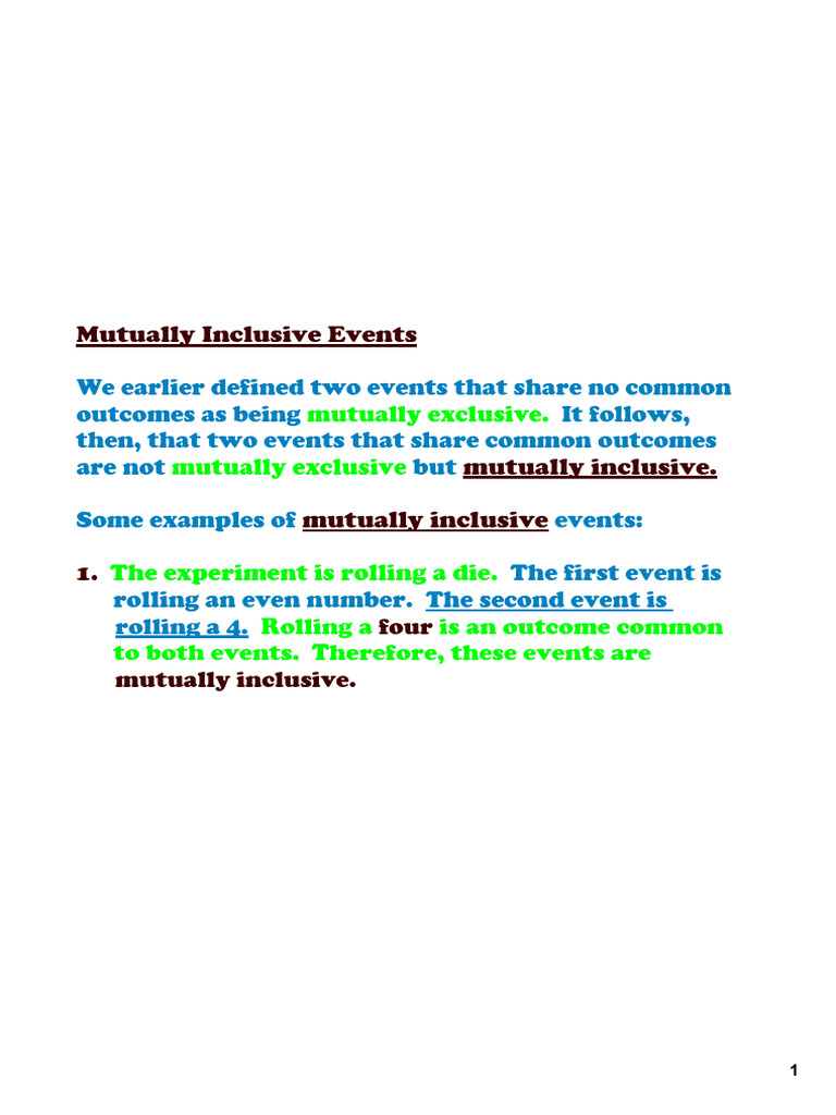Mutually Inclusive Events | PDF