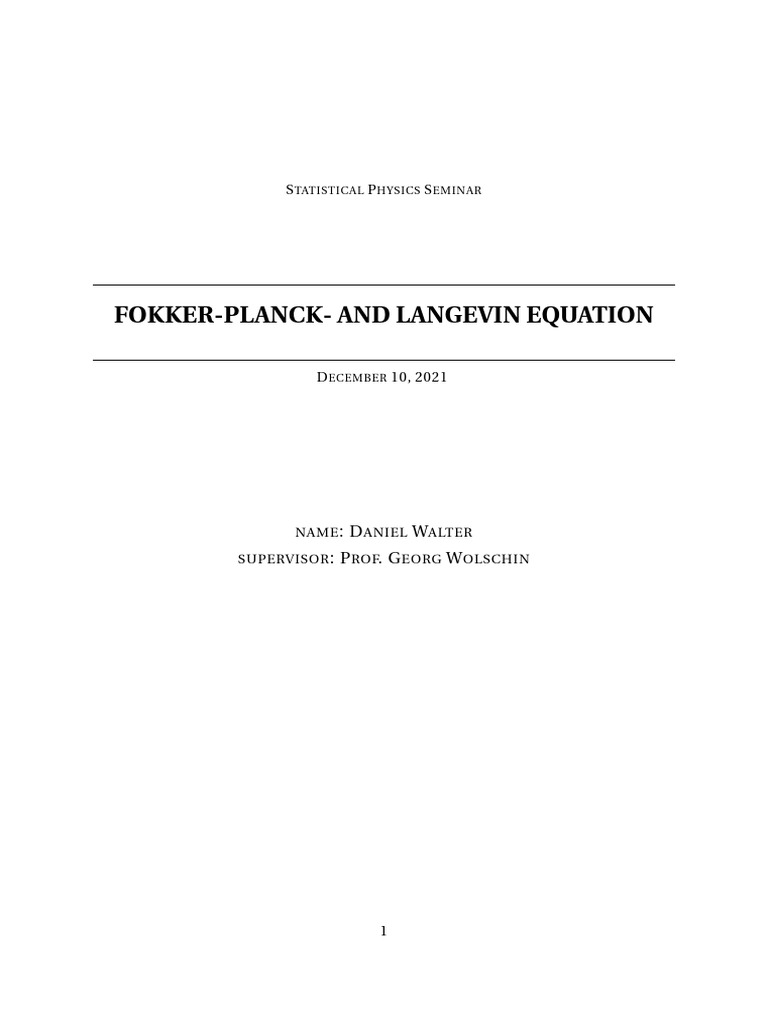 Fokker Planck And Langevin Equat Pdf Brownian Motion Stochastic Differential Equation