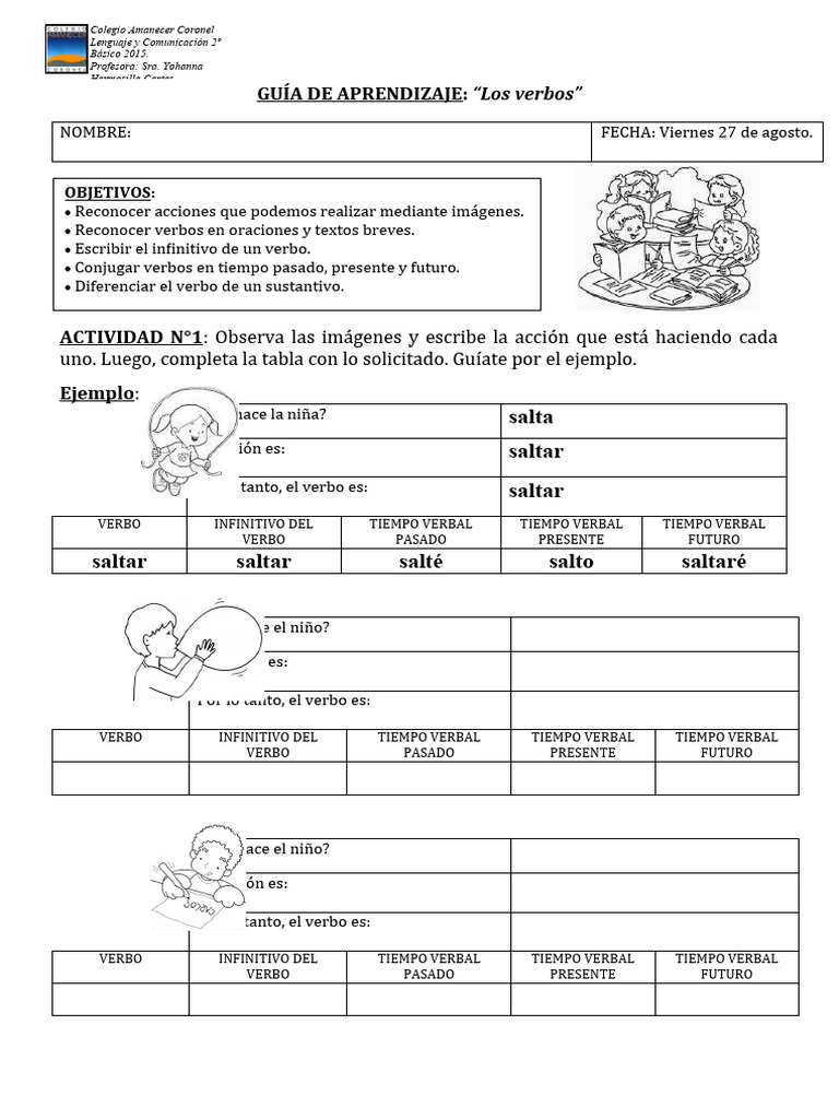 Guía de Aprendizaje: Verbos 2º Básico | PDF | Verbo | Morfología ...