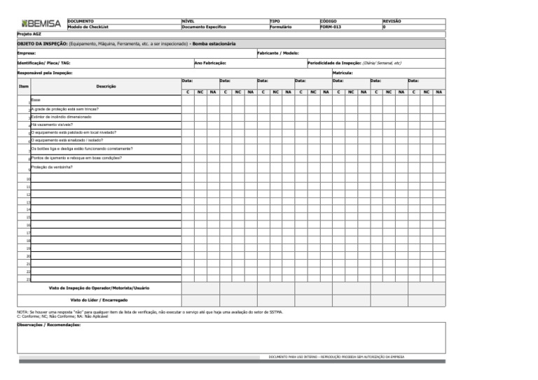 FORM-013 - Check List - Bomba Estacionária | PDF | Informática