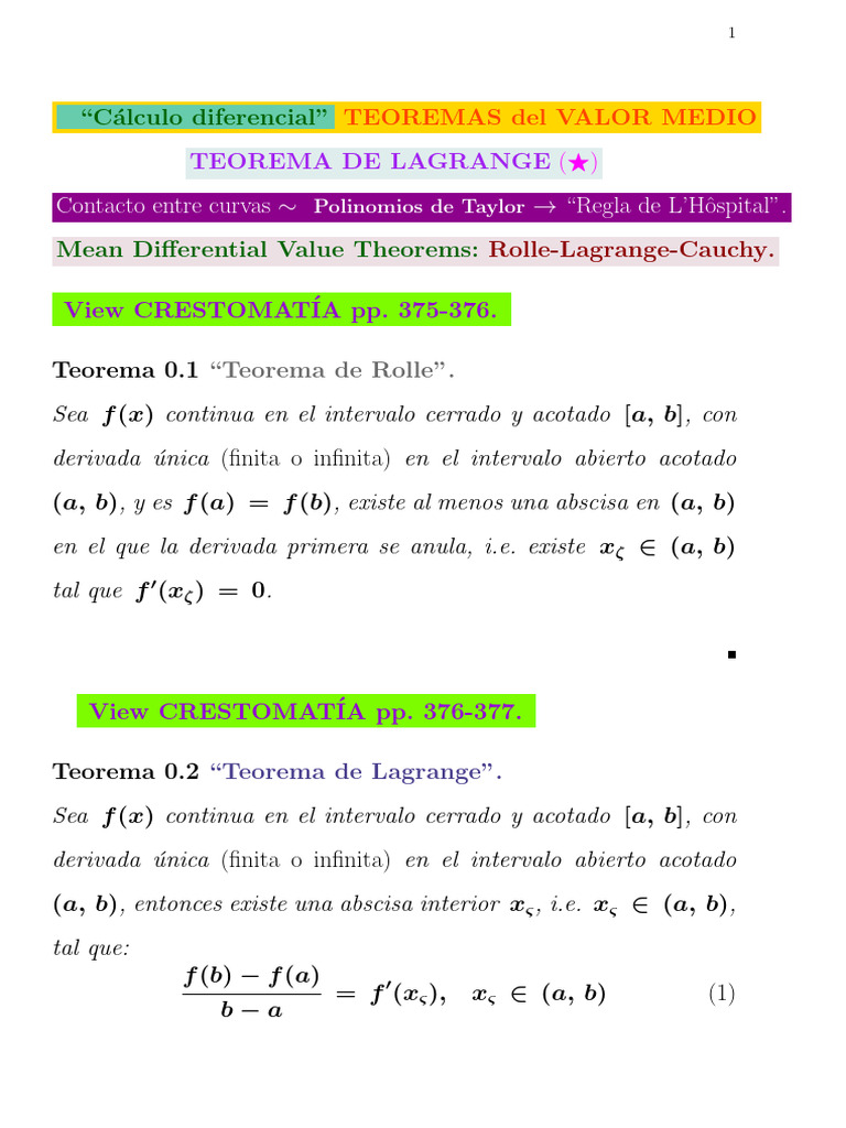 Teorema Del Valor Medio | PDF | Álgebra | Relaciones matematicas
