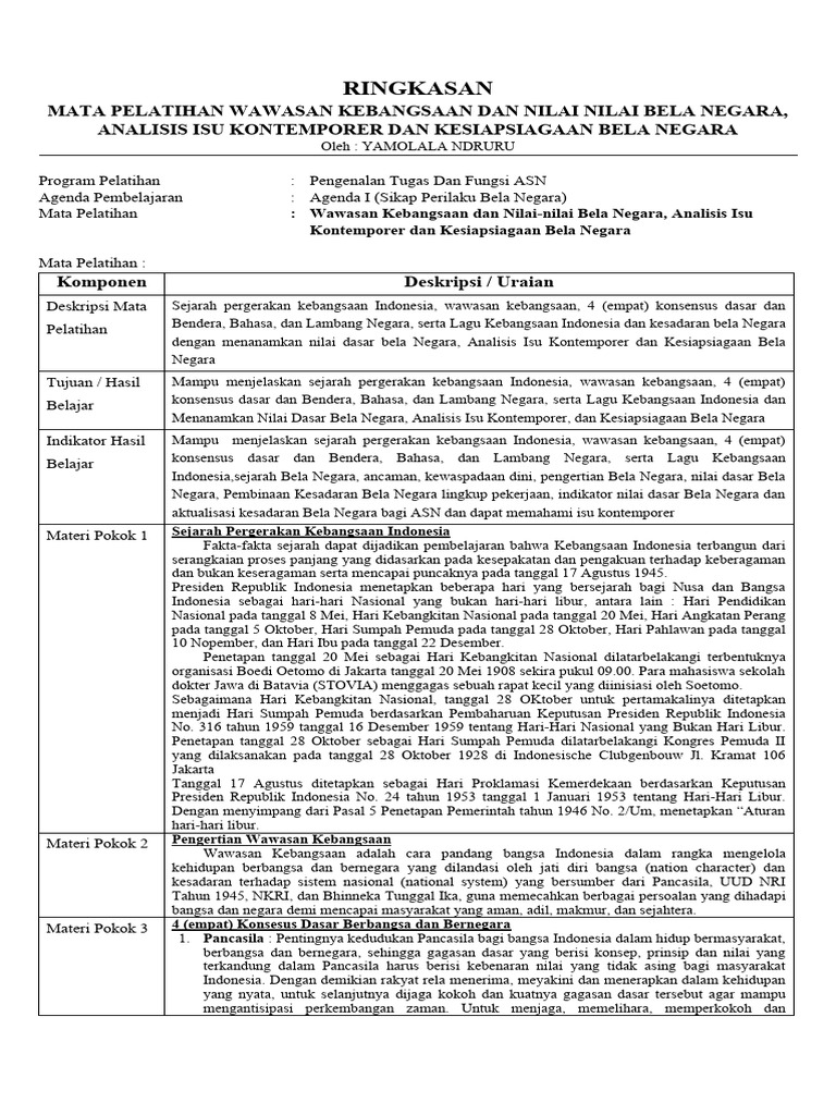 Format Ringkasan Mata Pelatihan | PDF