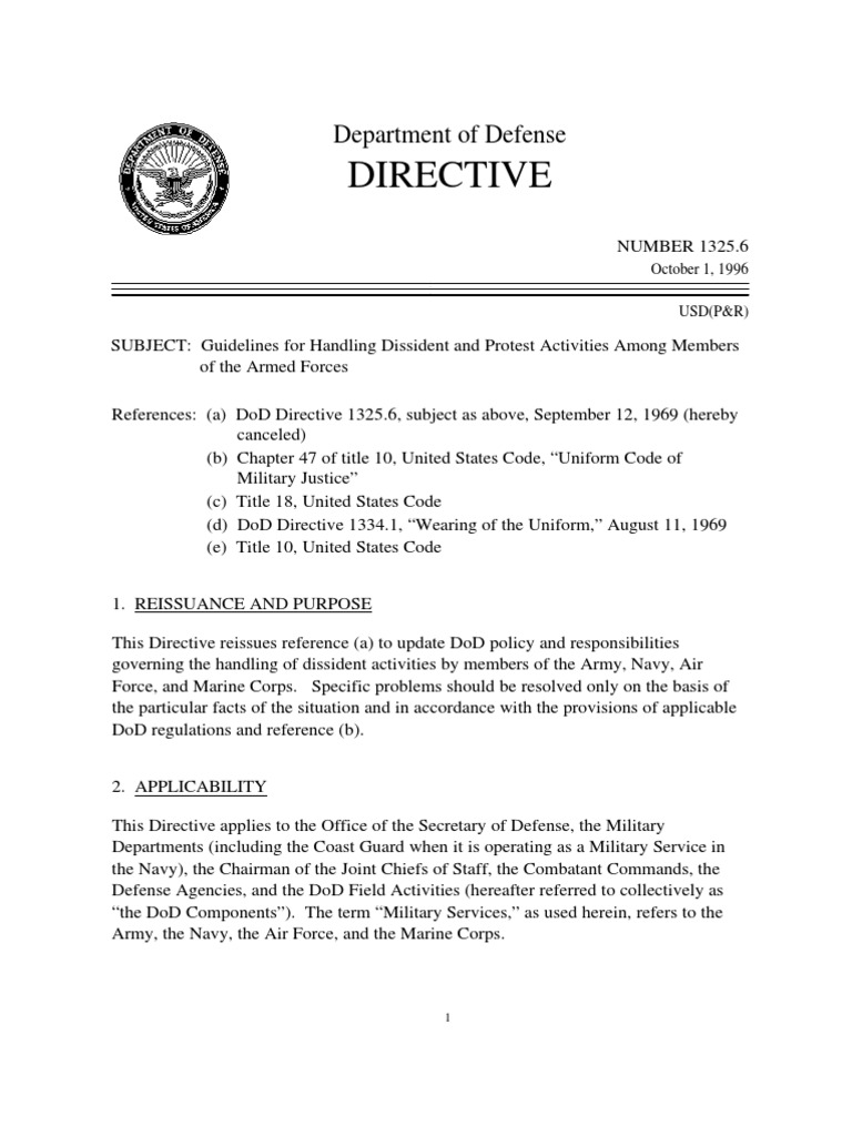 DoD Directive 1325.6 | United States Department Of Defense | United ...