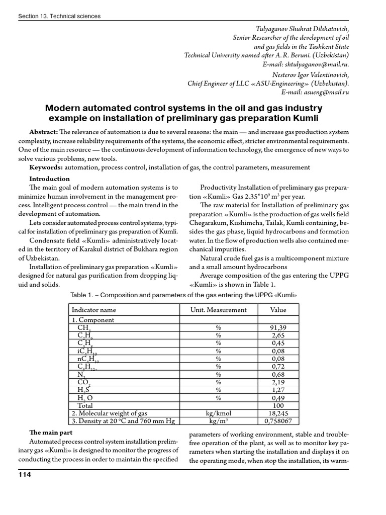 Modern Automated Control Systems in The Oil and Gas Industry Example On ...