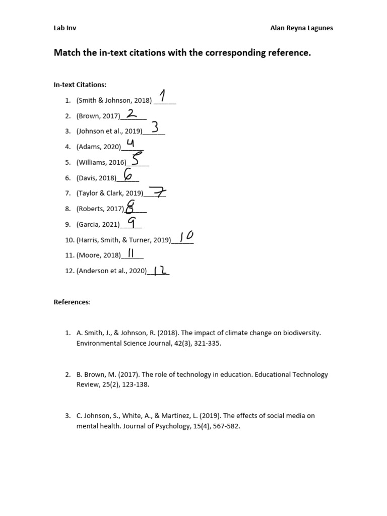 In-Text Citation Activity | PDF