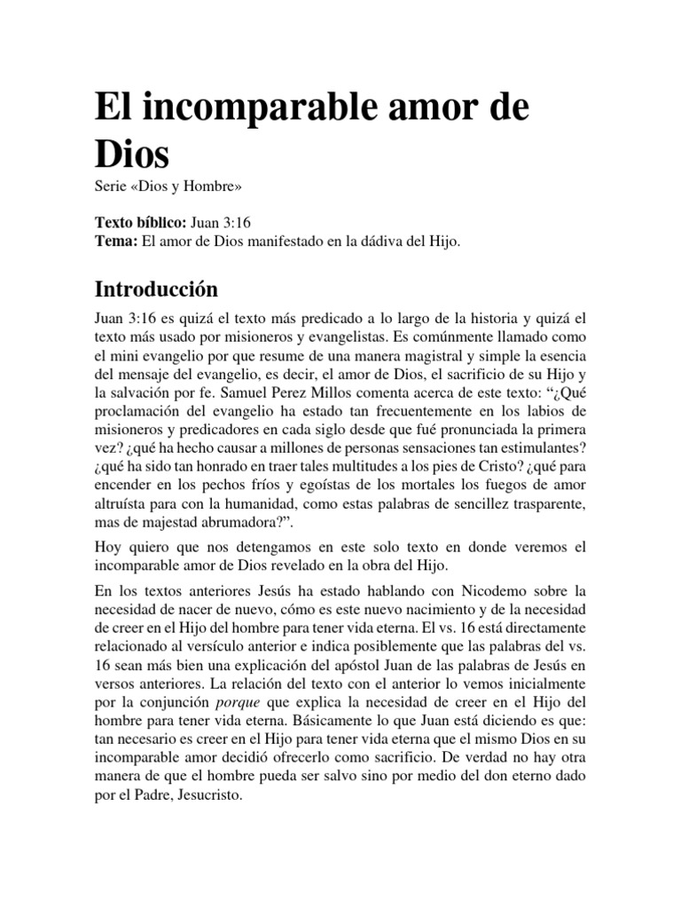 El Incomparable Amor de Dios | Descargar gratis PDF | Salvación | Amor