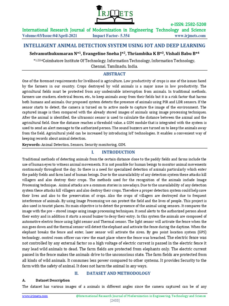 Intelligent Animal Detection System Using Iot and Deep Learning | PDF ...