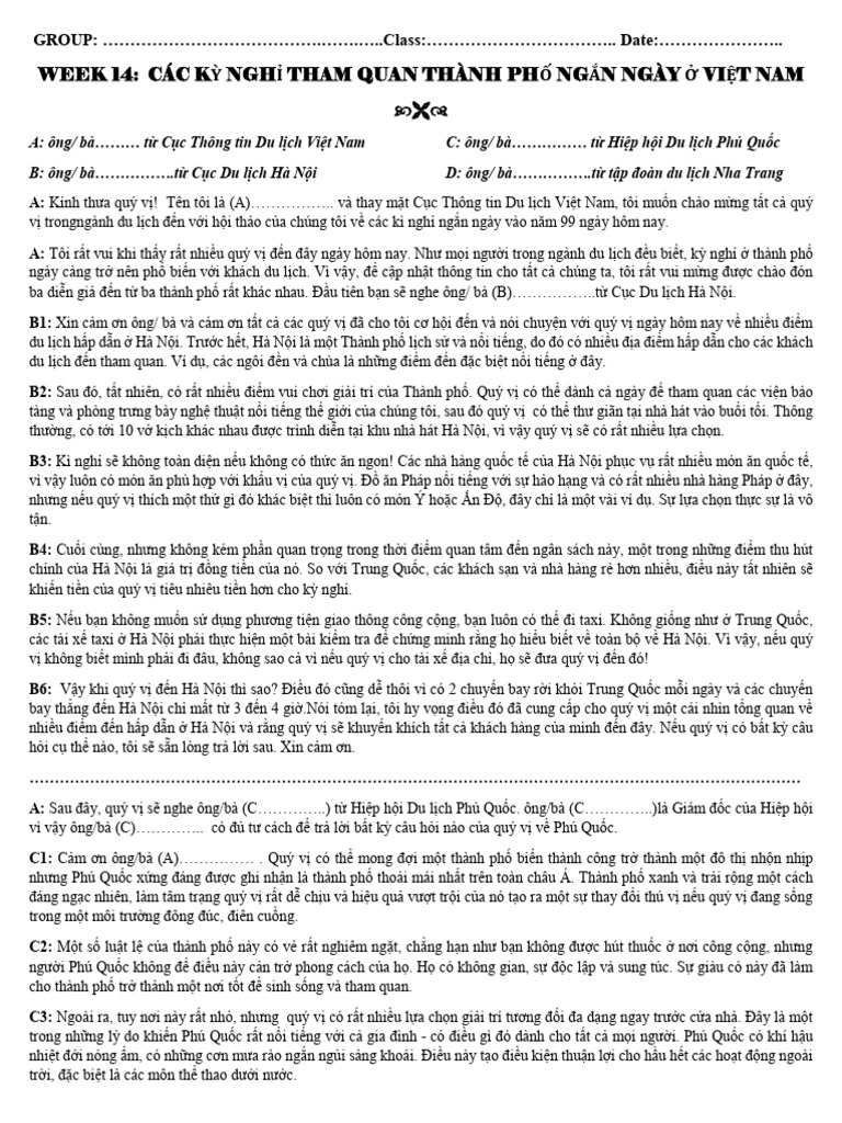 Week14-Tham Quan Thanh Pho | PDF