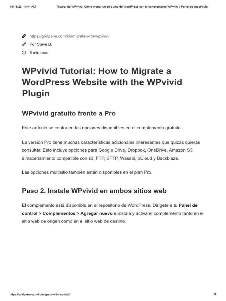 Tutorial de WPvivid - Cómo Migrar Un Sitio Web de WordPress Con El Complemento WPvivid - Panel ...