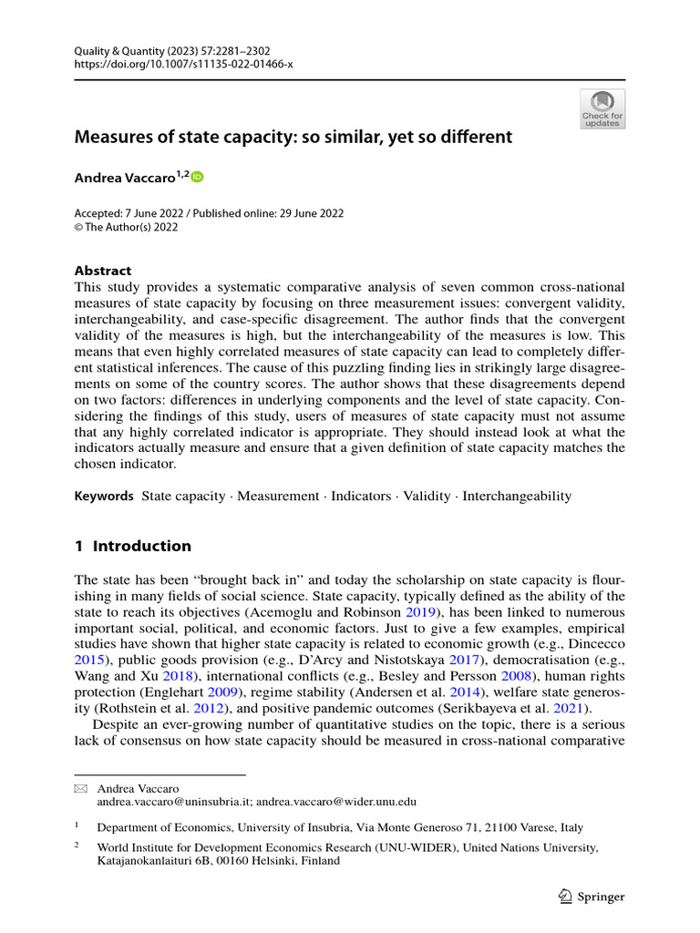 Vaccaro (2023) - Measures of State Capacity | PDF | Validity ...