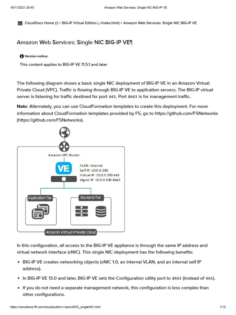 AWS Single NIC BIG-IP VE Setup Guide | PDF | Ip Address | Port ...