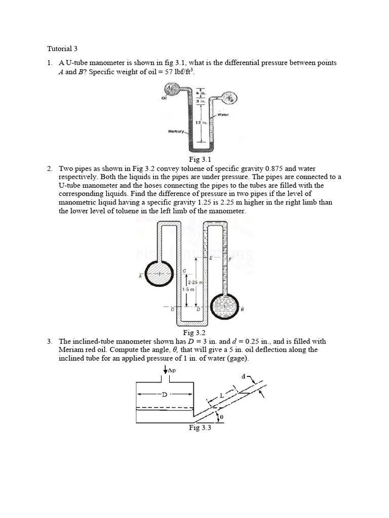 Tutorial 3 | PDF | Pressure Measurement | Pressure