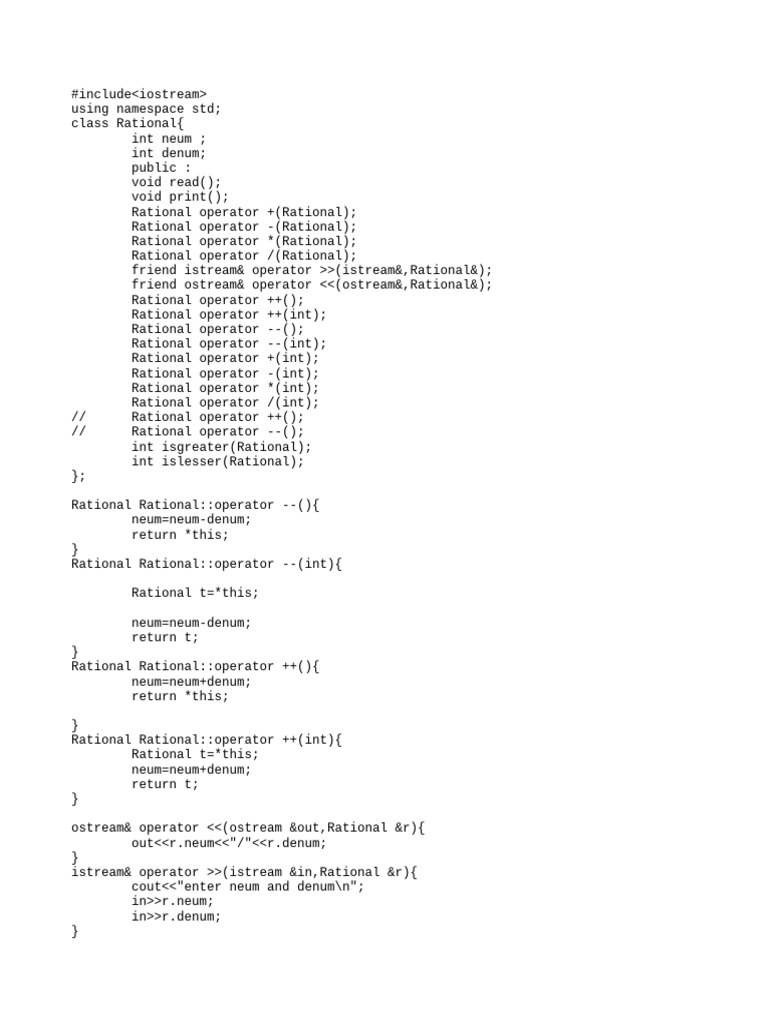 Operator Overloading Using Rational Numbers | PDF | Computer Programming | Software Engineering