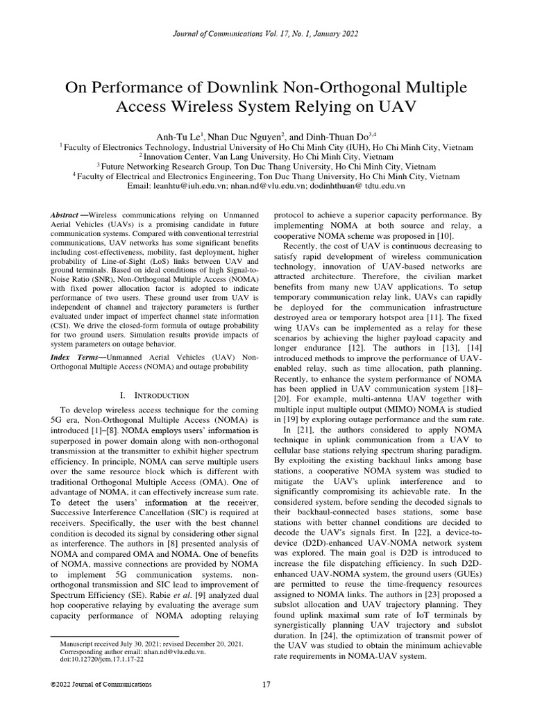 Performance of Downlink Non-Orthogonal Multiple Access Wireless System Relying On UAV | PDF ...