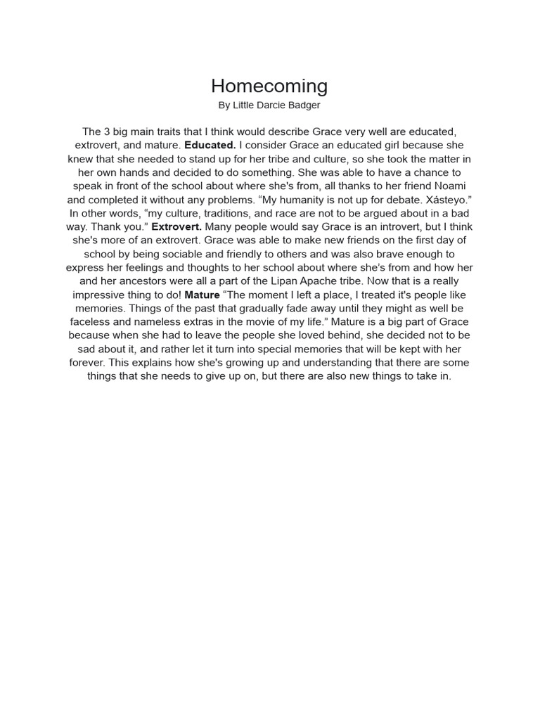Homecoming Paragraph 1 | PDF | Wellness