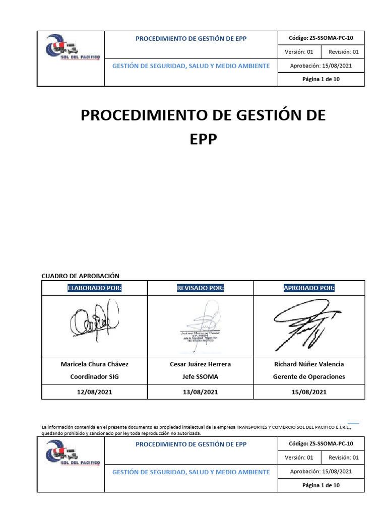 Procedimiento de Gestión de EPP Ver 01 | PDF | Logística | Seguridad y salud ocupacional