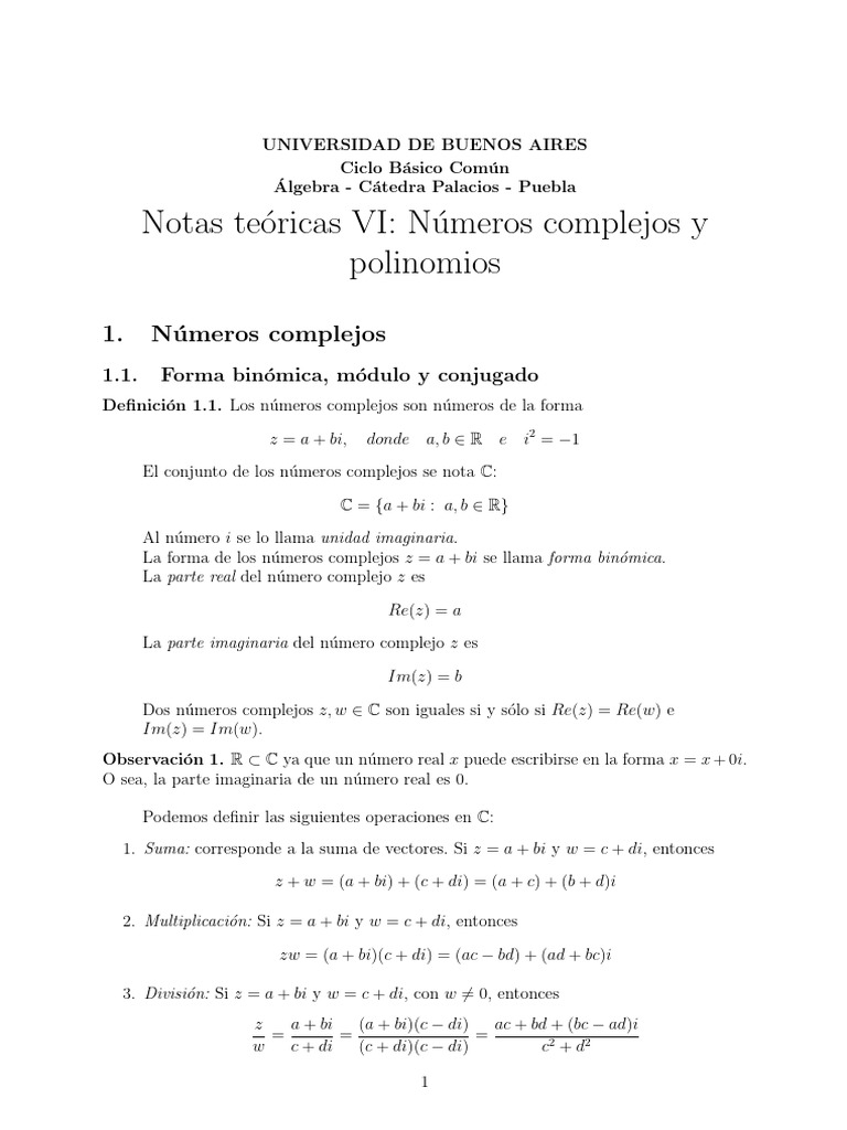 Notas Teoricas 7 2C2023 | PDF | Número complejo | Factorización