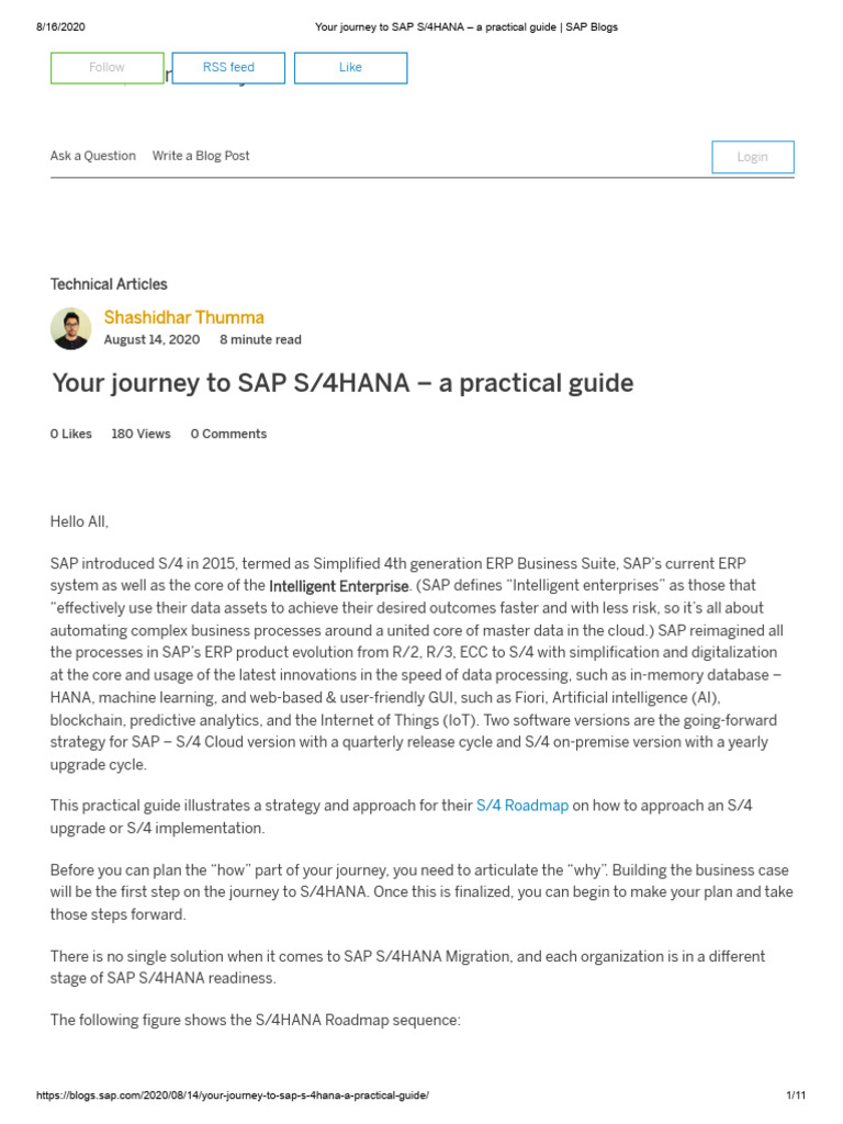 Your Journey To SAP S - 4HANA A Practical Guide - SAP Blogs | Download Free PDF | Enterprise ...