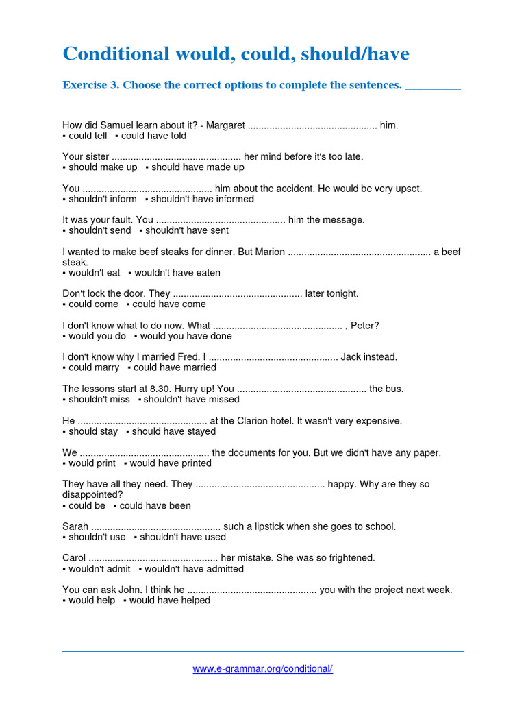 Would Would Have Exercise 3 | PDF | Language Arts & Discipline