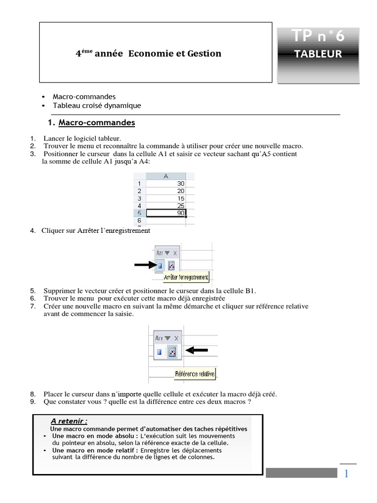 TP Tableur : Macro-commandes et Tableaux Croisés Dynamiques | PDF | Macro-définition | Feuille ...