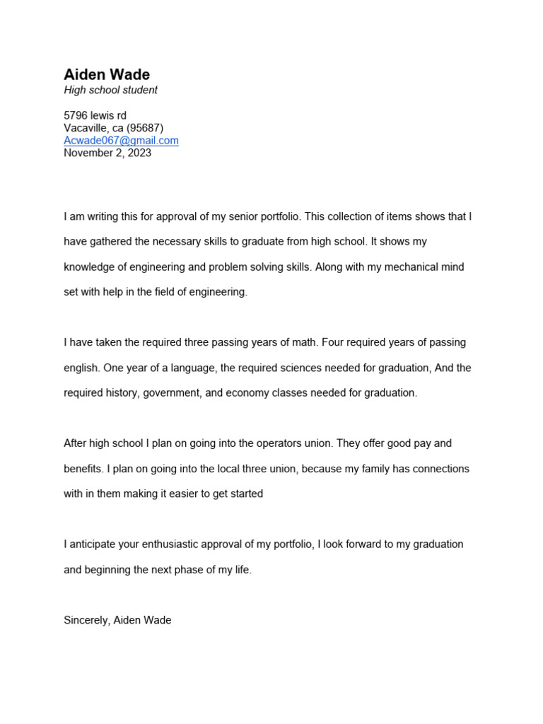 Aiden Wade - Section 6 - Cover Letter | PDF