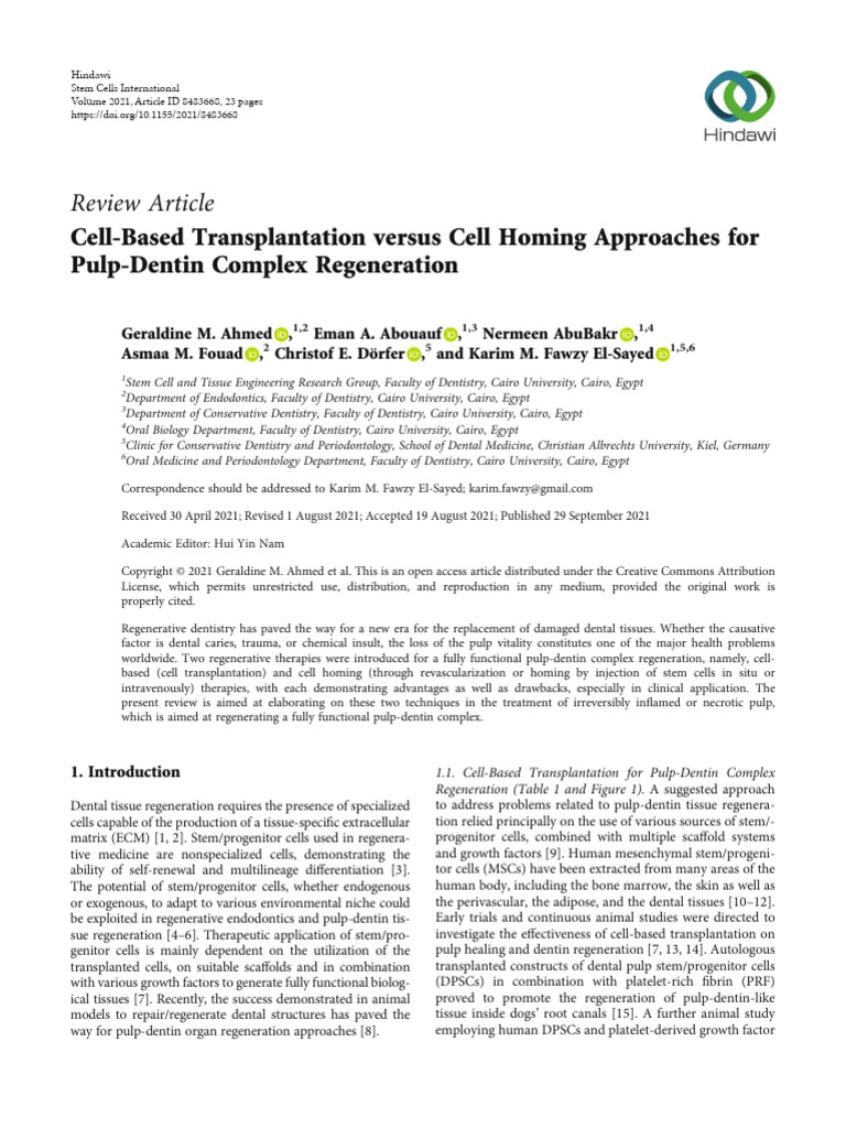 Review Article Cell-Based Transplantation Versus Cell Homing Approaches ...