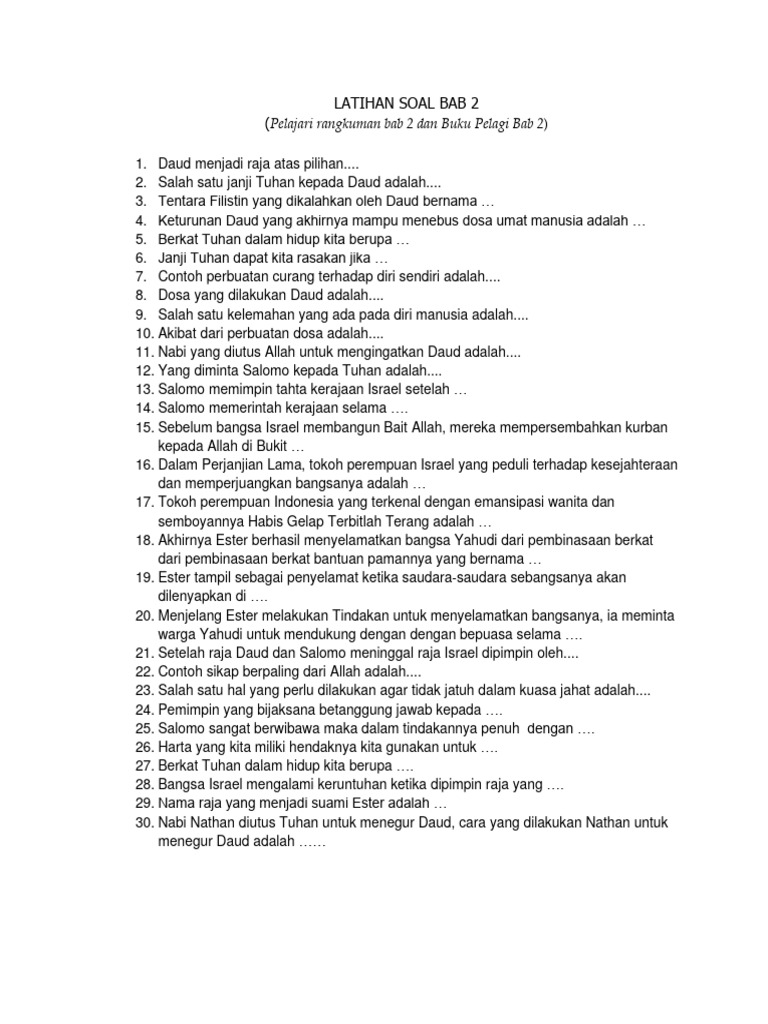 Latihan Soal Bab 2 Sejarah Daud dan Salomo | PDF