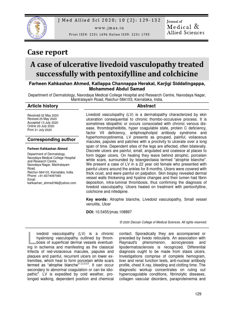 Ulcerative Livedoid Vasculopathy Case | PDF | Thrombosis | Blood Vessel