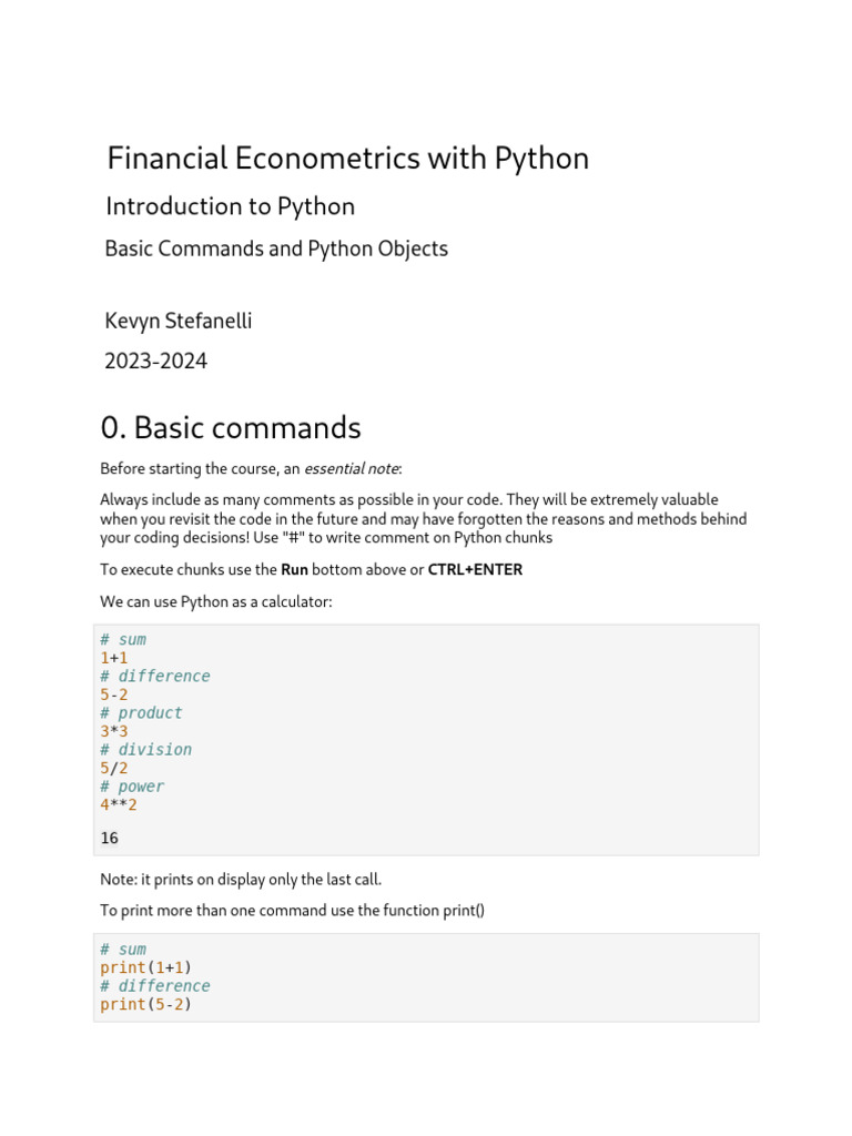 1 IntroToPython-BasicCommands&PythonObjects | PDF | Variable (Computer ... 1 IntroToPython-BasicCommands&PythonObjects | PDF | Variable (Computer ...