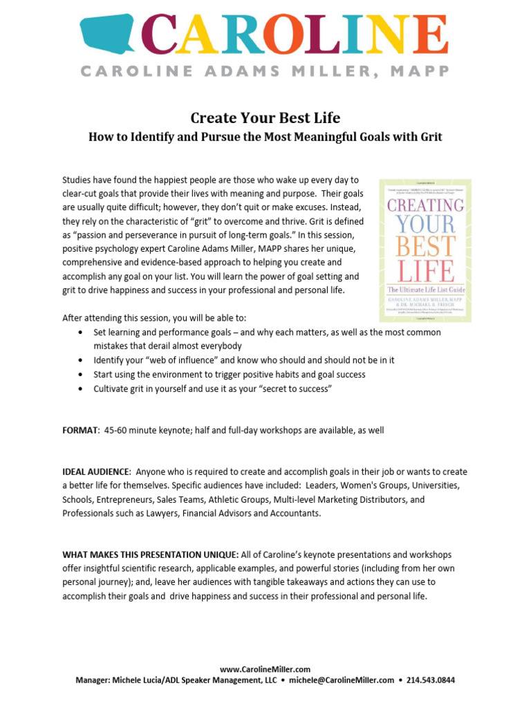 Create Your Best Life Topic | PDF | Grit (Personality Trait) | Goal