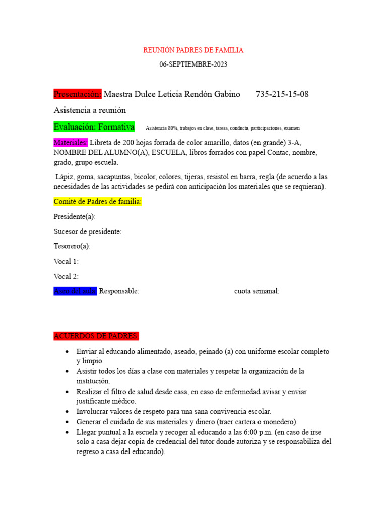 Reunión Padres de Familia | PDF