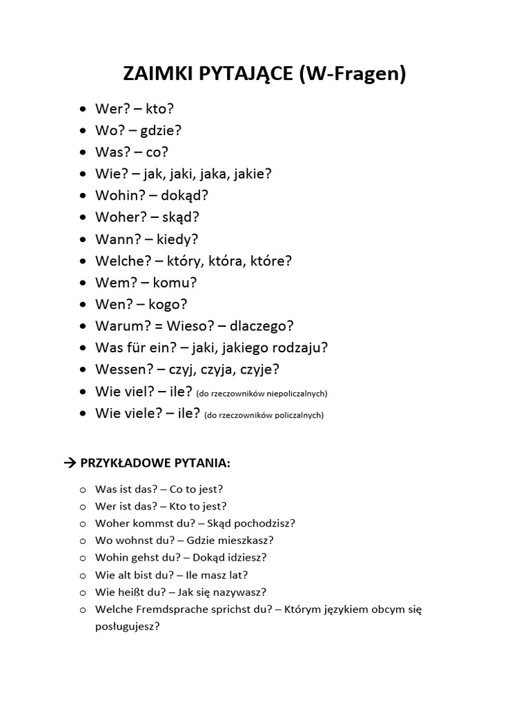 Zaimki Pytające | PDF