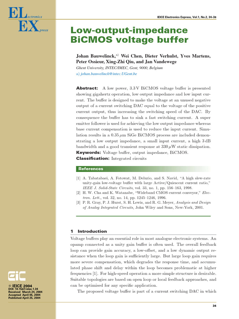 Low-Output-Impedance Bicmos Voltage Buffer | PDF | Bipolar Junction Transistor | Mosfet