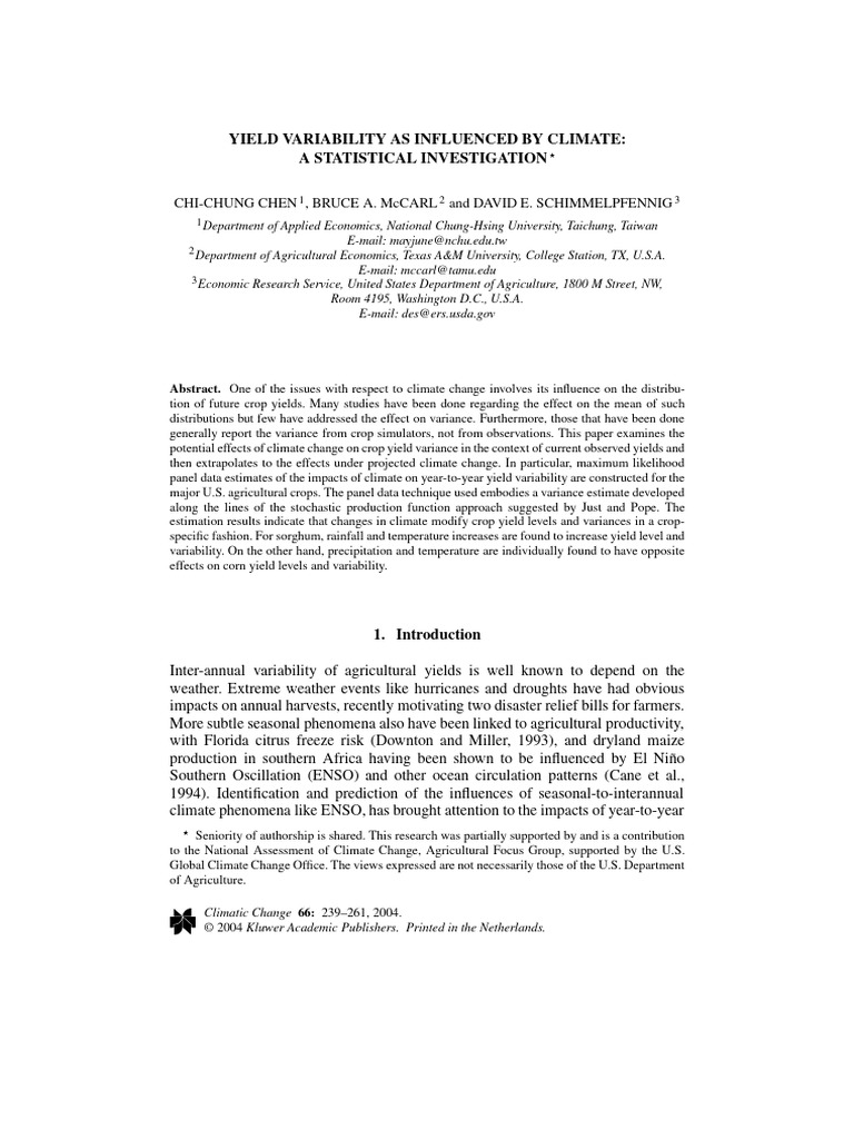 Climate Impact on Crop Yield Variability | PDF | Stationary Process ...