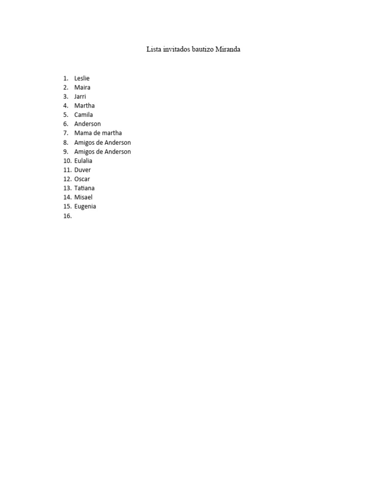 Lista Invitados Bautizo Miranda | PDF