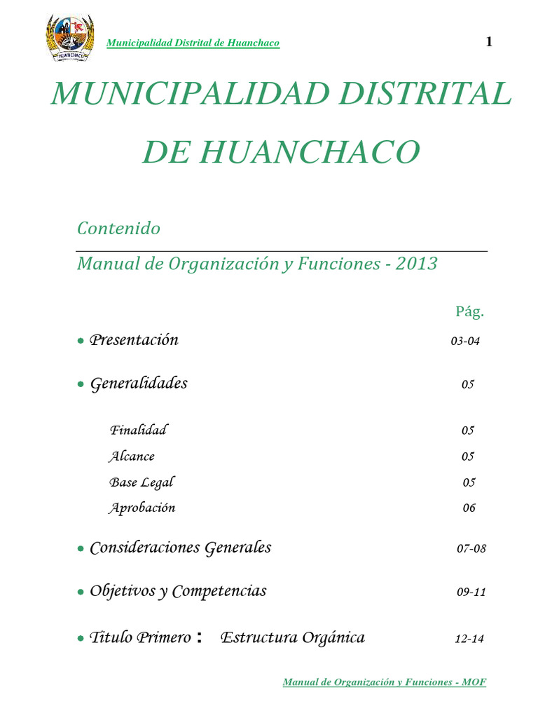 Manual de Organizaciones y Funciones | PDF | Gobierno local | Alcalde
