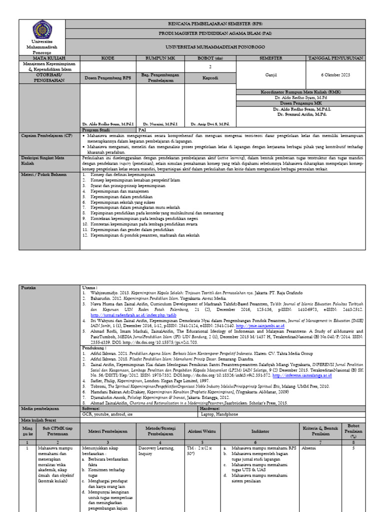 RPS Manajemen Kepemimpinan PAI UMM | PDF