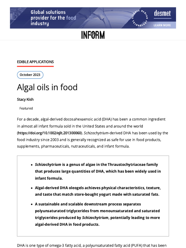 Inform Magazine - Algal Oils in Food | PDF | Omega 3 Fatty Acid ...