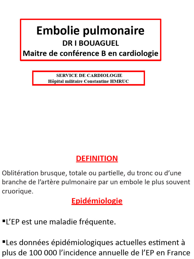 Embolie Pulmonaire | PDF | Infarctus du myocarde | Tomodensitométrie
