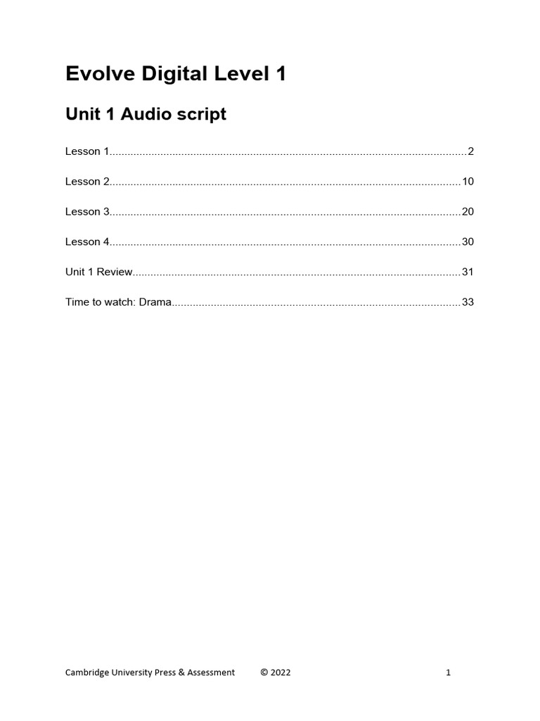 Evolve Digital Level 1 Students Course Unit 1 Audio Script | PDF ...
