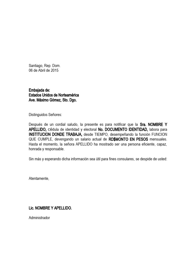 Modelo Carta de Trabajo Consular | PDF
