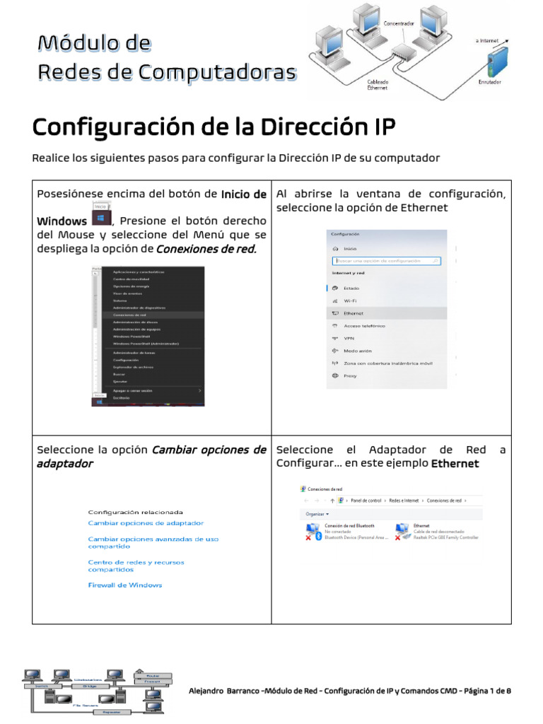 Módulo de Red - Configuración de IP y Comandos CMD | PDF | Dirección IP | Protocolos de internet